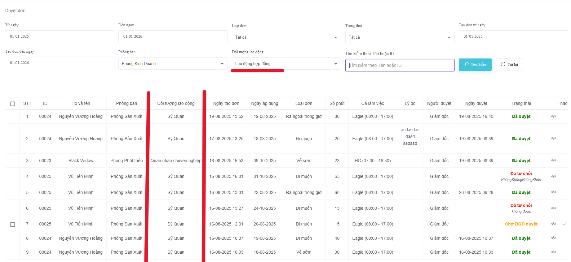 Bug #532: Lọc theo đối tượng lao động sai - Attendance phase 1 - Redmine